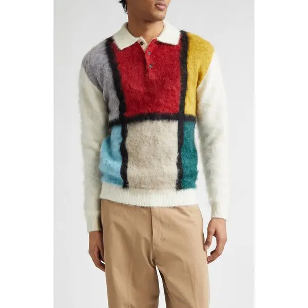 BEAMS Shaggy Wool And Mohair Blend Polo Sweater - White