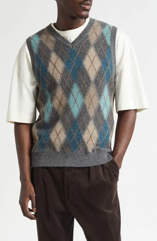 BEAMS Argyle Intarsia Alpaca Vest - Grey