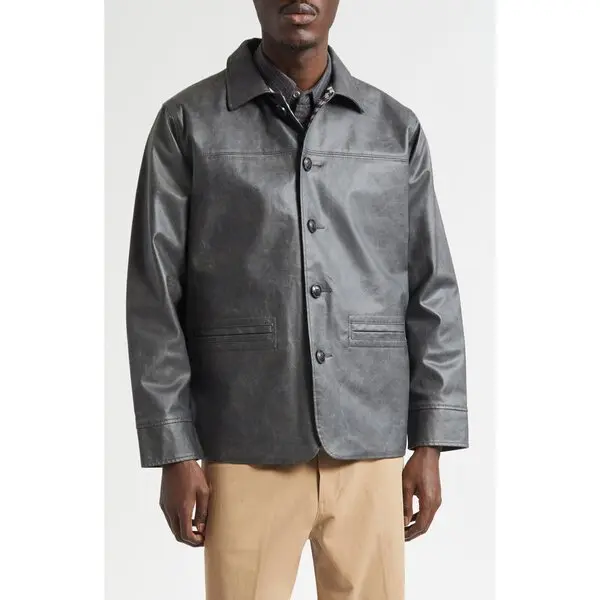 BEAMS Aged Faux Leather Car Coat