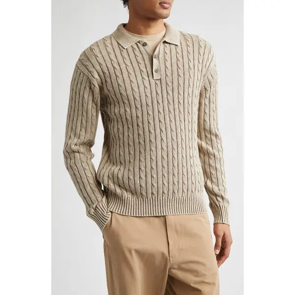 BEAMS Pigment Dyed Cable Knit Cotton Polo