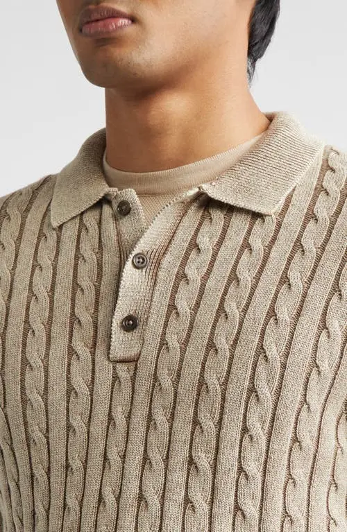 BEAMS Pigment Dyed Cable Knit Cotton Polo