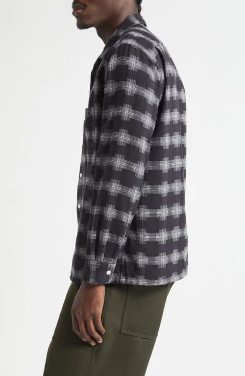 BEAMS Open Collar Brushed Plaid Flannel Button-up Shirt