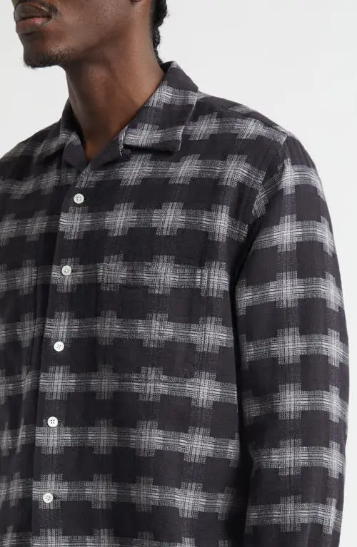 BEAMS Open Collar Brushed Plaid Flannel Button-up Shirt