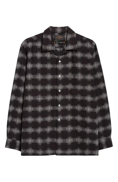 BEAMS Open Collar Brushed Plaid Flannel Button-up Shirt