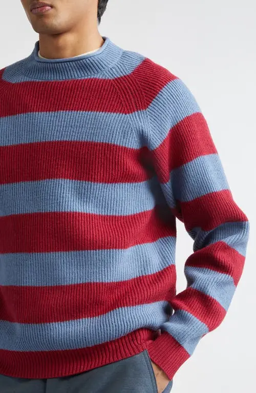 BEAMS Striped Ribbed Roll Neck Sweater