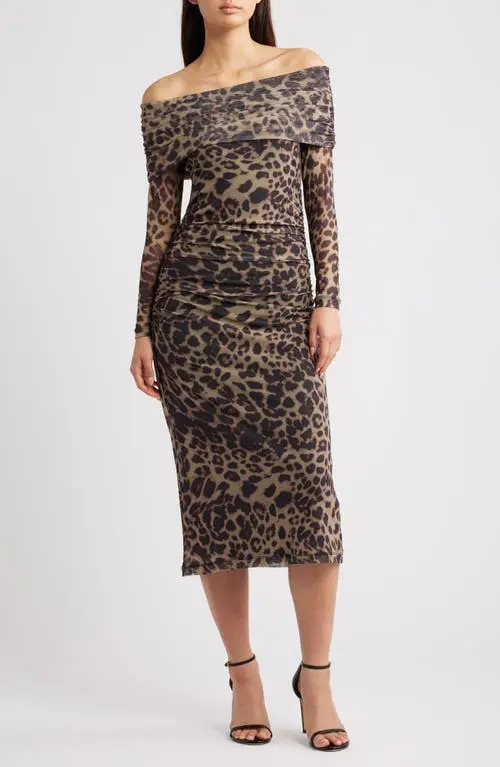 ICHI Ihparda Print Off-the-shoulder Midi Dress