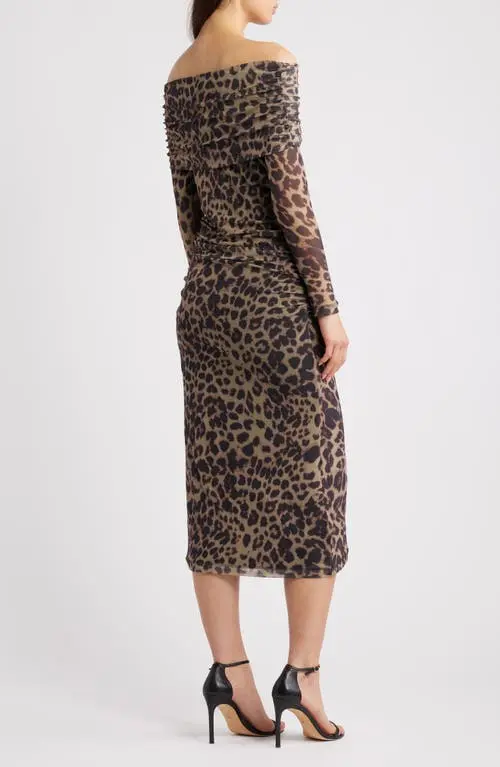 ICHI Ihparda Print Off-the-shoulder Midi Dress