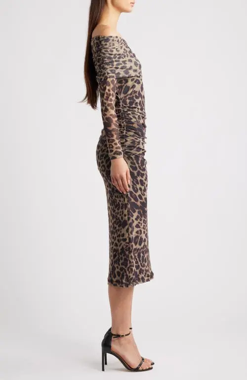 ICHI Ihparda Print Off-the-shoulder Midi Dress