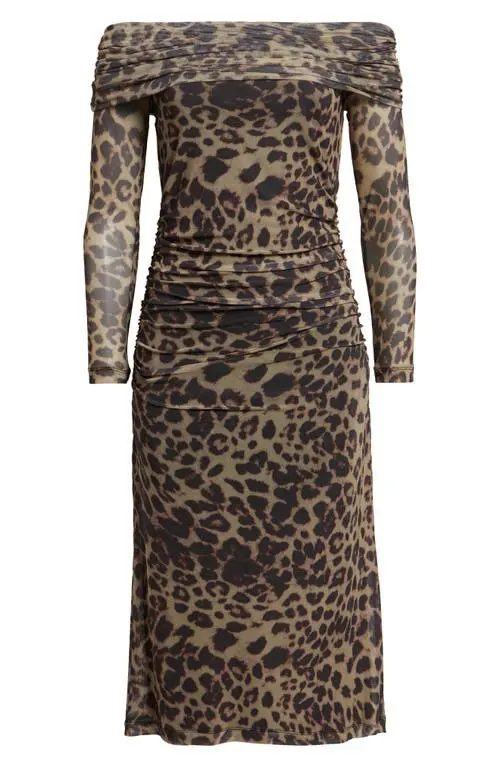ICHI Ihparda Print Off-the-shoulder Midi Dress