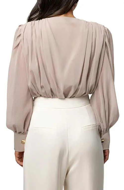 JLUXLABEL Pleated Long Sleeve Bodysuit - Beige