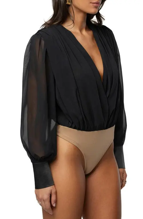 JLUXLABEL Pleated Long Sleeve Bodysuit - Black