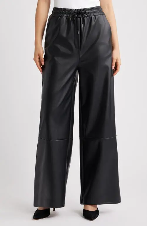 ICHI Ihzoma Faux Leather Wide-leg Pants