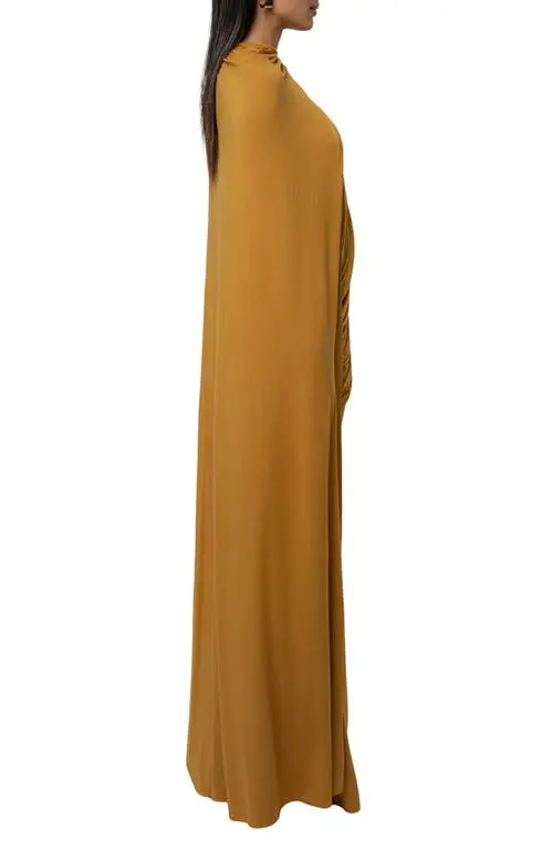 JLUXLABEL Draped Long Sleeve Gown - Gold