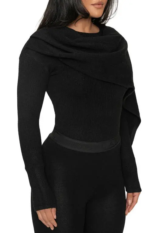 JLUXLABEL Ribbed Scarf Sweater - Black