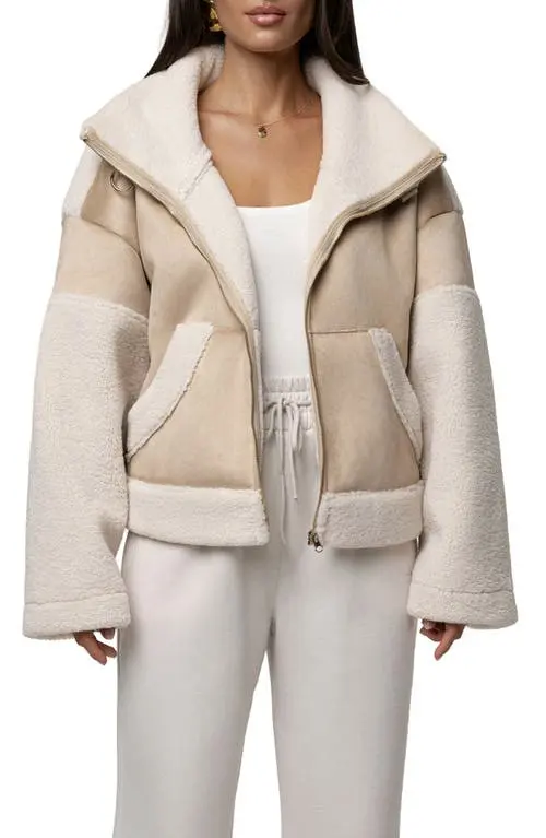 JLUXLABEL Faux Shearling Zip-up Coat - Sand