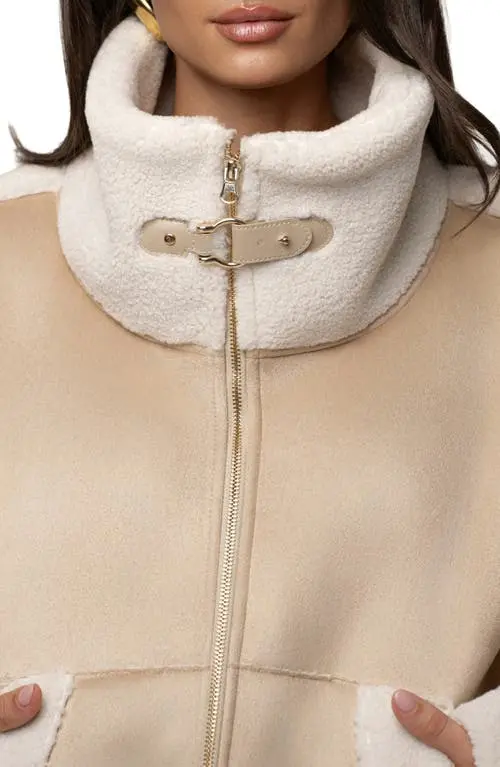 JLUXLABEL Faux Shearling Zip-up Coat - Sand