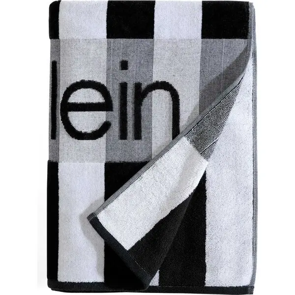 Calvin Klein Logo Stripe 2-piece Beach Towel Set - Black