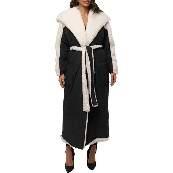 JLUXLABEL Quilted Longline Coat With Fleece Lining