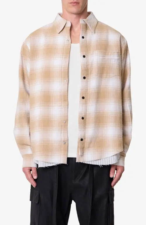 Mnml Oversize Plaid Double Layered Cotton Flannel Snap-up Overshirt