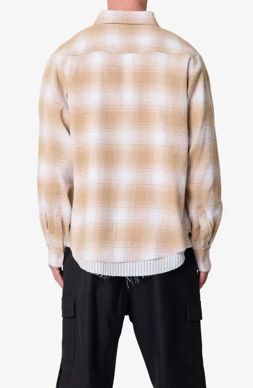 Mnml Oversize Plaid Double Layered Cotton Flannel Snap-up Overshirt