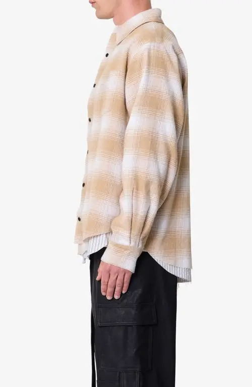 Mnml Oversize Plaid Double Layered Cotton Flannel Snap-up Overshirt