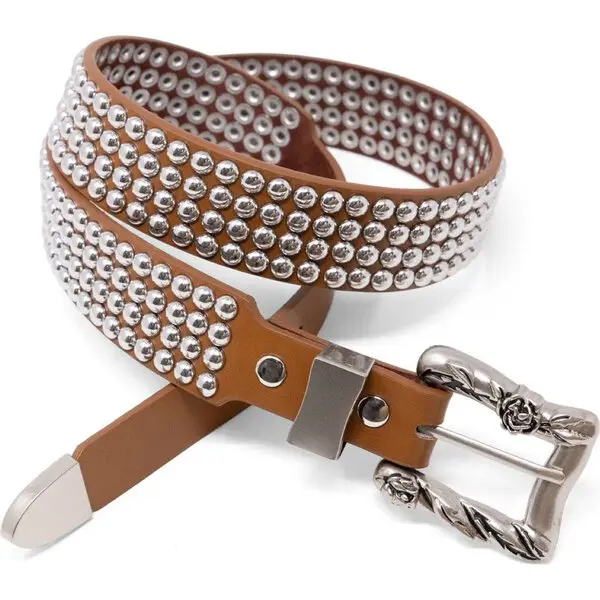 Mnml Studded Leather Belt - Brown