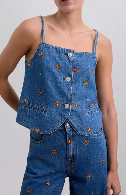 SCALPERS Embroidered Cotton Vest - Indigo