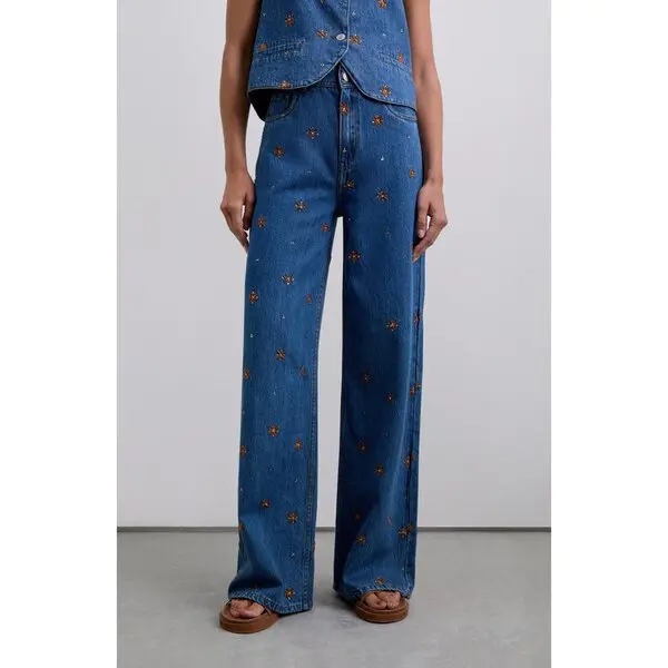 SCALPERS Embflower Denim Pant - Indigo