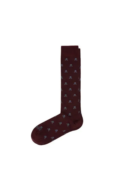 SCALPERS Skull Print Crew Socks - Burgundy