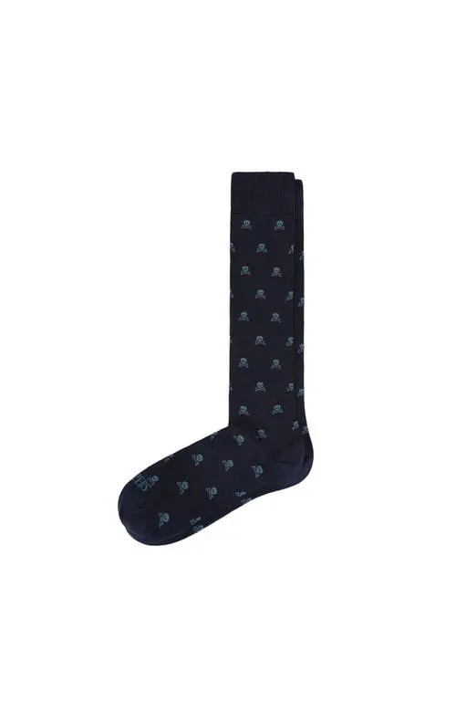 SCALPERS Skull Print Crew Socks - Darknavy