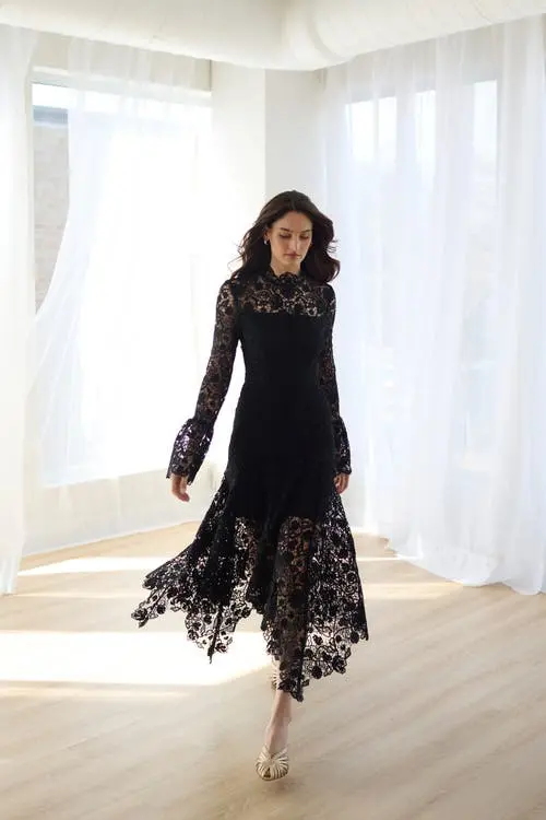 VASILIKI Leila High Neck Lace Dress - Black