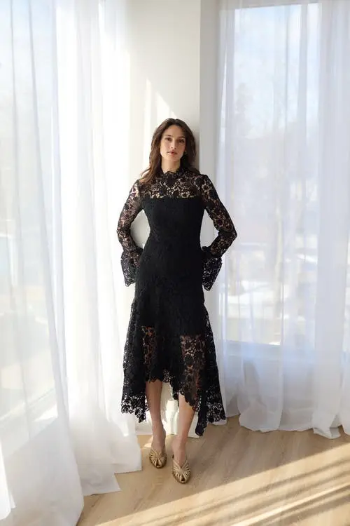 VASILIKI Leila High Neck Lace Dress - Black