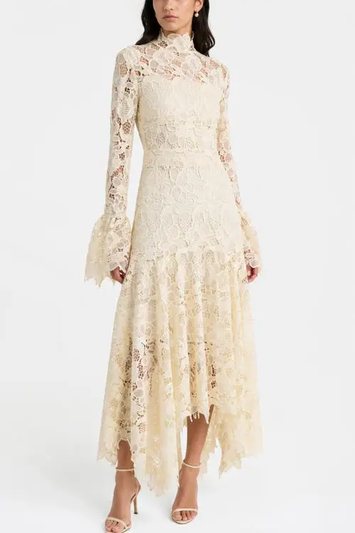 VASILIKI Leila High Neck Lace Dress - Cream