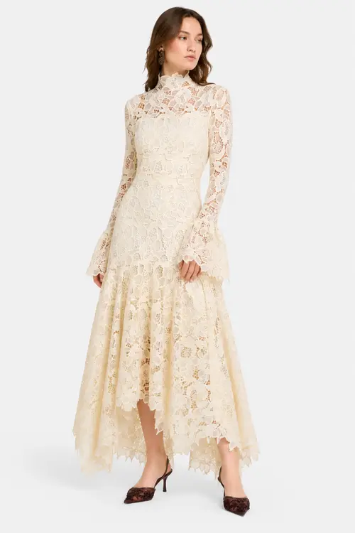 VASILIKI Leila High Neck Lace Dress - Cream