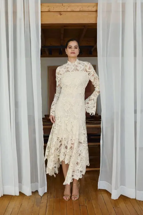 VASILIKI Leila High Neck Lace Dress - Cream