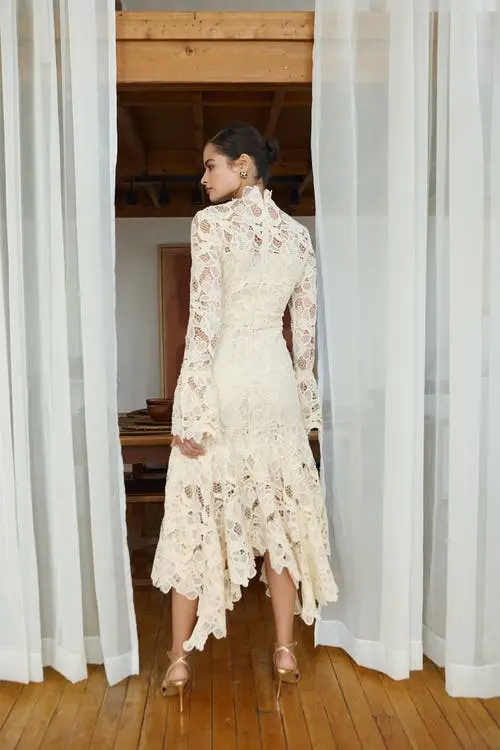 VASILIKI Leila High Neck Lace Dress - Cream