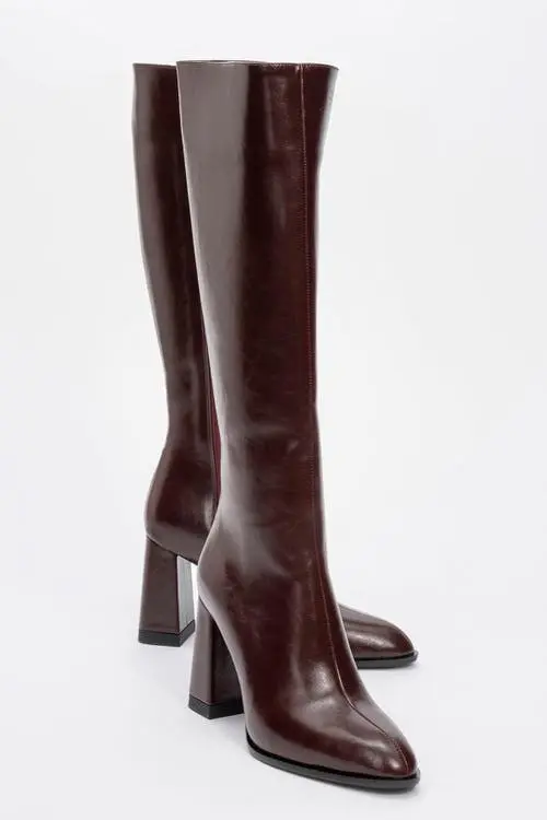 PROLOGUE SHOES Knee High Heel Boots - Burgundy