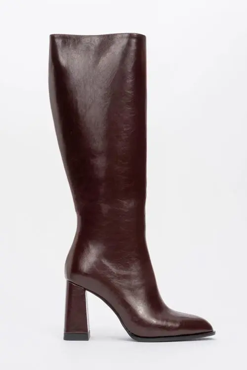 PROLOGUE SHOES Knee High Heel Boots - Burgundy