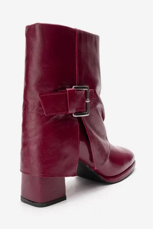 FOREVER & ALWAYS SHOES Lore Leather Buckle Boots - Burgundy Patent
