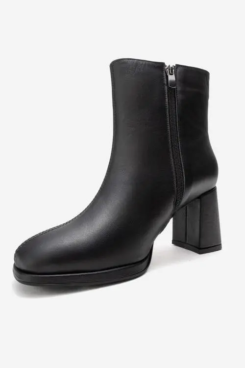 FOREVER & ALWAYS SHOES Napoli Leather Block Heel Boot - Black
