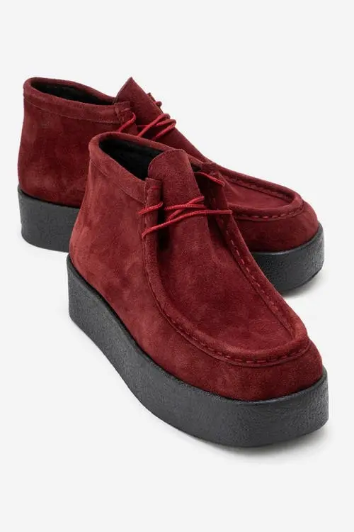 FOREVER & ALWAYS SHOES Melia Leather Platform Boot - Burgundy Suede