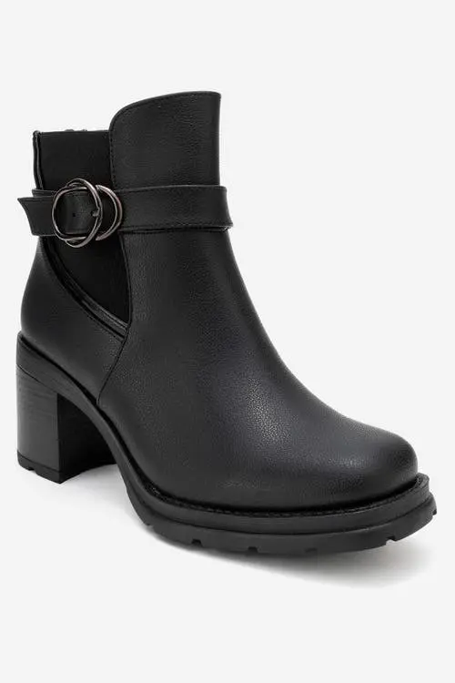PROLOGUE SHOES Buckle Block Heel Boots - Black