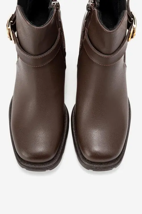 PROLOGUE SHOES Buckle Block Heel Boots