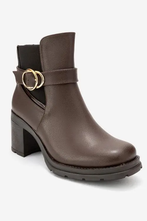 PROLOGUE SHOES Buckle Block Heel Boots - Brown