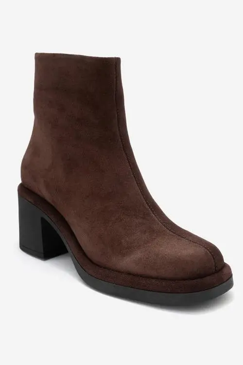 FOREVER & ALWAYS SHOES Junae Leather Block Heel Boot - Brown Suede