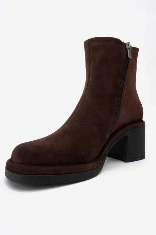 FOREVER & ALWAYS SHOES Junae Leather Block Heel Boot - Brown Suede