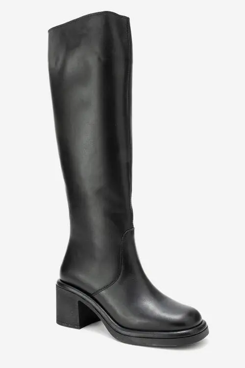 FOREVER & ALWAYS SHOES Leather Knee High Boots - Black