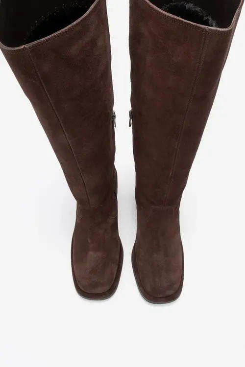 FOREVER & ALWAYS SHOES Leather Knee High Boots - Brown Suede