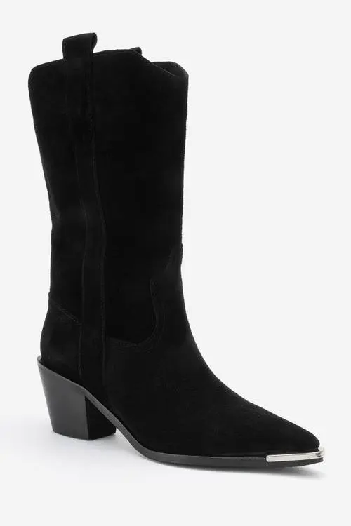 FOREVER & ALWAYS SHOES Leather Western Boots - Black Suede