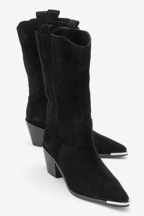 FOREVER & ALWAYS SHOES Leather Western Boots - Black Suede